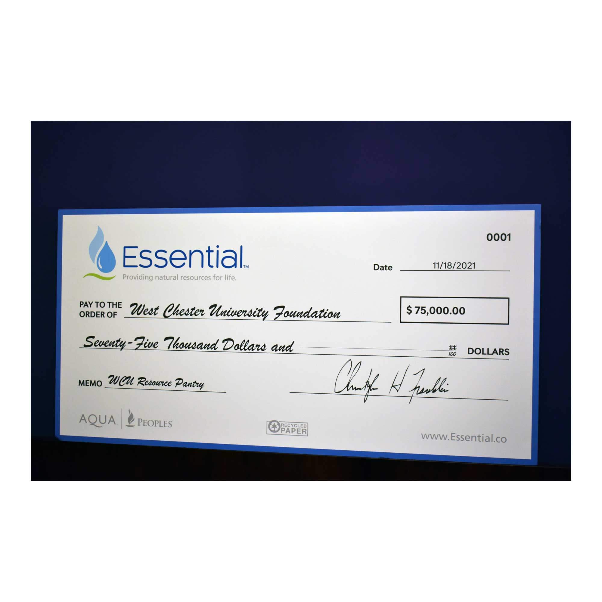 Essential Utilities Presents $75,000 Check to WCU Resource Pantry ...